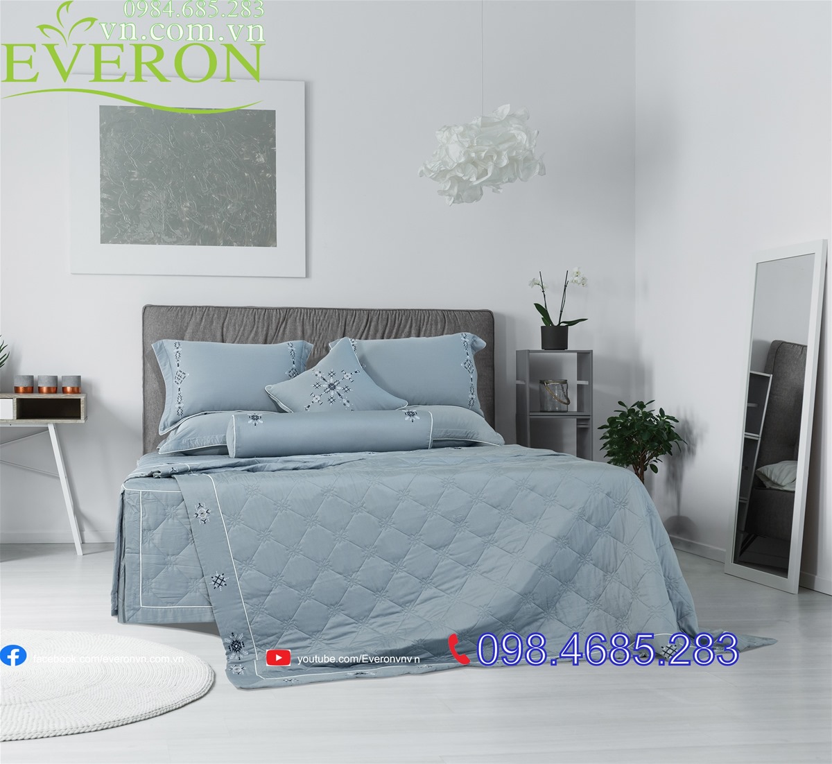 Bộ chăn ga gối Everon ESB-23021 màu xanh thuộc bộ sưu tập năm 2023